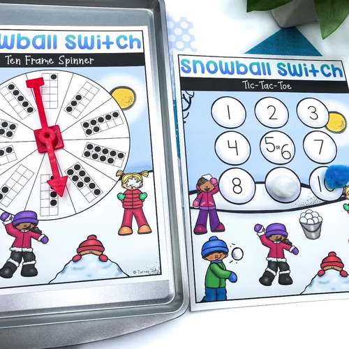Snowball Winter Math Game with Ten Frames, Tally Marks, Dice, & Numerals