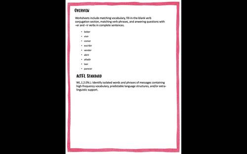 A Comer | Regular ER and IR Verbs | Food Themed Present Tense Worksheet