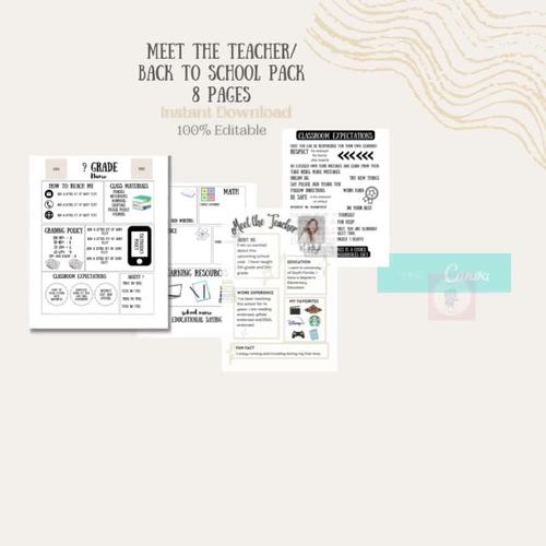 Meet The Teacher Back To School Pack Class editable 8 pages rules, syllabus