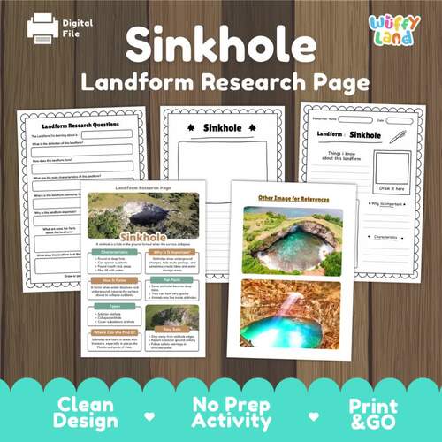 Sinkhole Landform Research Project | Geography Science Worksheet and ...