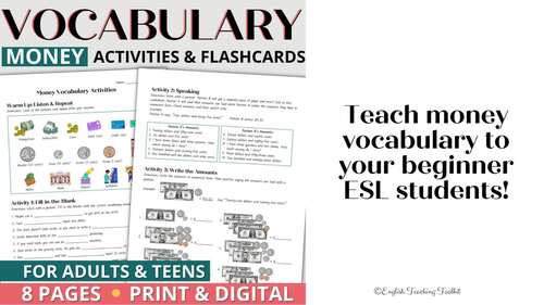 Beginner Adult ESL Vocabulary Activities Worksheets & Flashcards - Money