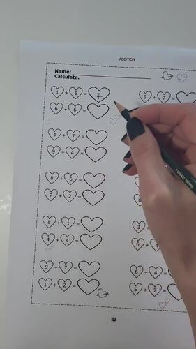 Valentine’s Day 1-Digit Addition Worksheets for 1st Graders – 100 Pages