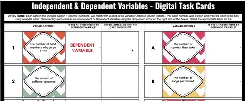 Independent & Dependent Variable Task Cards (Print & Digital) by Math ...