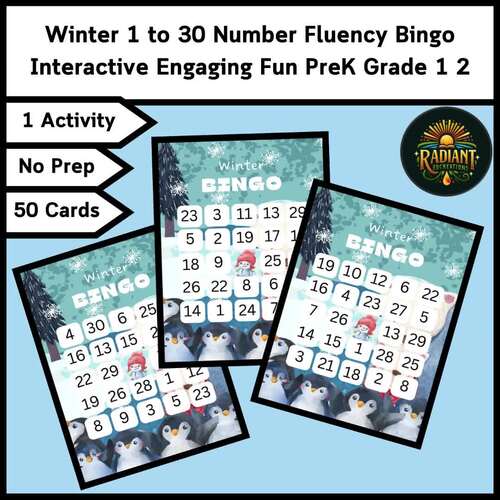 Winter 1 to 30 Number Fluency Bingo Interactive Engaging Fun PreK Grade 1 2