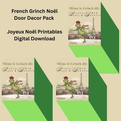 French Grinch Paris Joyeux Noël Door Decor Pack | 3 Posters Bilingual