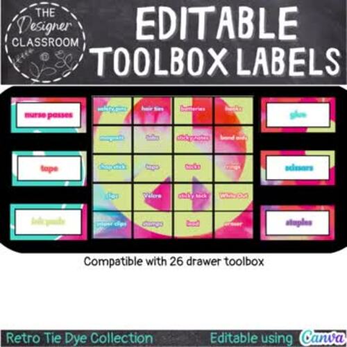 Editable Teacher Toolbox Labels | Retro Tie Dye Classroom Decor | TPT