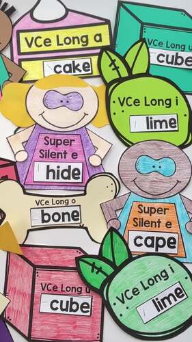 VCE Long Vowel Silent E Decoding Craft Booklets Mixed, A, I, O, U