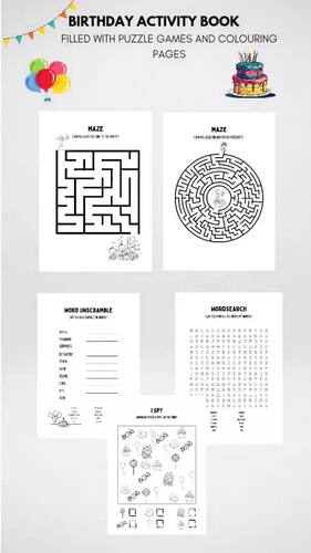 birthday activity book, birthday activities, coloring pages, kids party ...