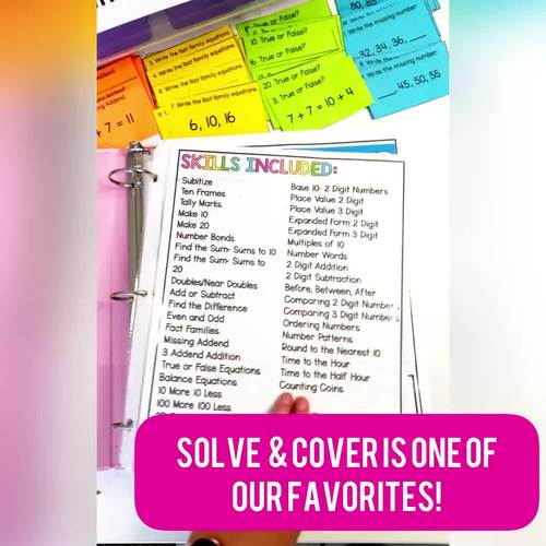 1st Grade Math Centers Solve and Cover Math Games Task Cards for the ...