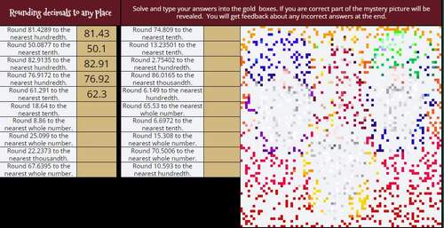 Rounding Decimals to Any Place Christmas Math Winter Pixel Art activities