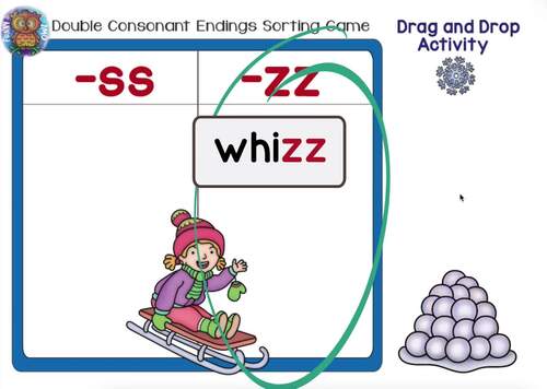 WINTER Double Consonant Endings Boom Cards Sorting Game by Funny Owl