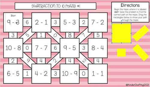 No Prep Subtraction to 10 Mazes l Drag & Drop Activity by KinderCrafting