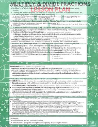 MULTIPLY AND DIVIDE FRACTIONS-Lesson Plan for 5th Grade Middle School Math