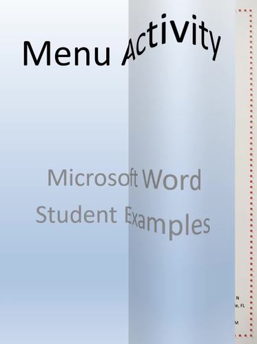 Restaurant Menu Lesson Activity for Teaching Microsoft Word Skills