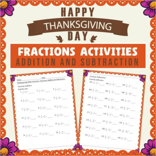 Thanksgiving Math Activities |Fractions Addition - Subtraction No Prep ...