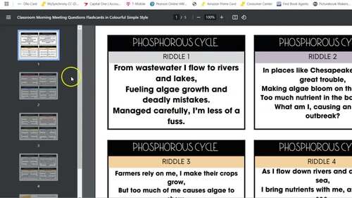 Phosphorous Cycle Riddle Cards, NGSS-Aligned High School Biology Activity