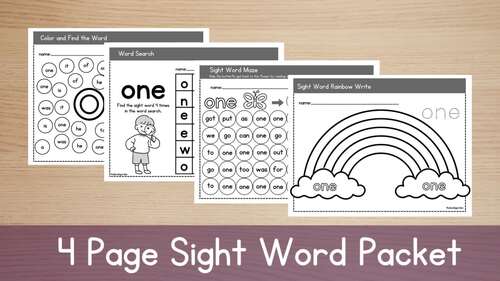 Sight Word Worksheets 'one' | Sight Word Activities | Sight Word Practice