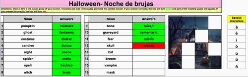 Halloween Spanish Vocabulary and digital mystery puzzle by Yamilex Castillo