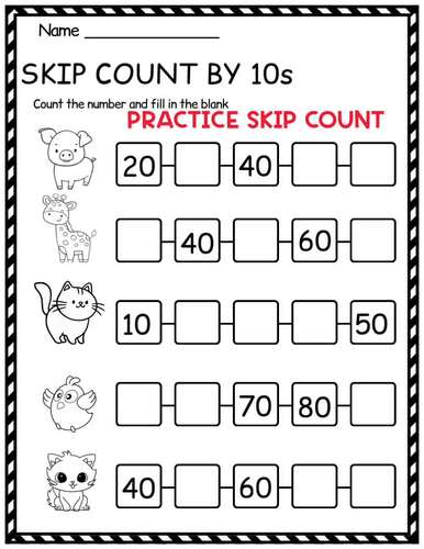 Skip Counting by 10 Worksheets | First & Second Grade Math Practice