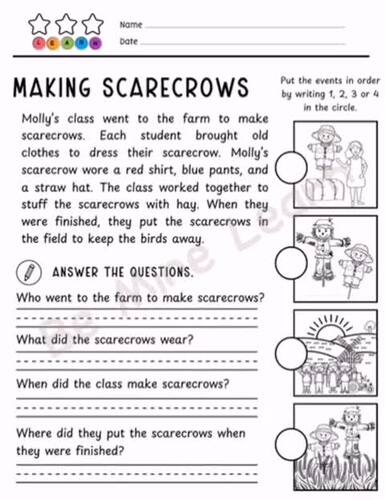 Fall Reading Comprehension Worksheets: Autumn Passages & Story Sequencing