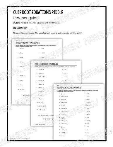 Cube Root Equations Riddle Activity by Math Beach Solutions | TpT