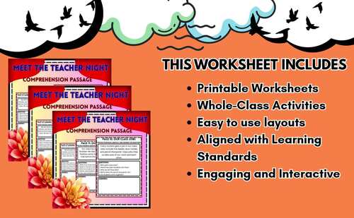 MEET THE TEACHER NIGHT COMPREHENSION PASSAGE ACTIVITIES 2nd,3rd,4th,5th ...