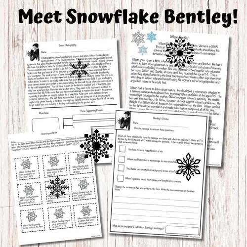 Snowflake Bentley Fun Winter Craft Nonfiction Reading Comprehension Bundle