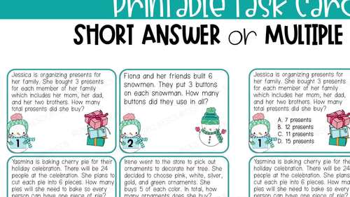 Winter Holiday Math Word Problem Task Cards Multiply & Divide- Digital ...