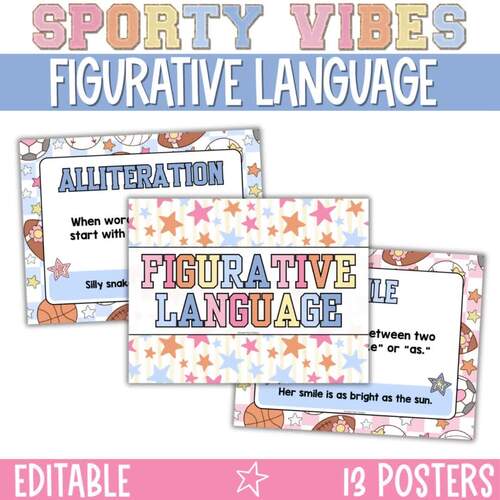 Pastel Editable Figurative Language Posters, Sporty Literary Devices ...