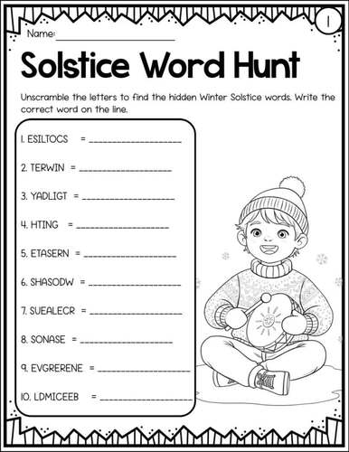 Winter Solstice ELA Activities | Reading & Writing Worksheets | No Prep