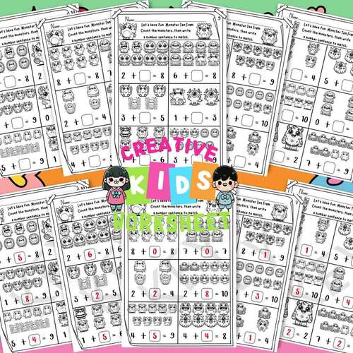 Addition Monster within 10 Activity, Count Monsters and Write the Number