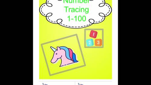 Pink unicorn, Number tracing, 1-100, Handwriting practices, flash cards