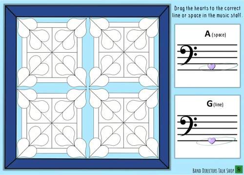 Valentines Day Music Coloring Pages - Stained Glass - Bass Clef Note Names