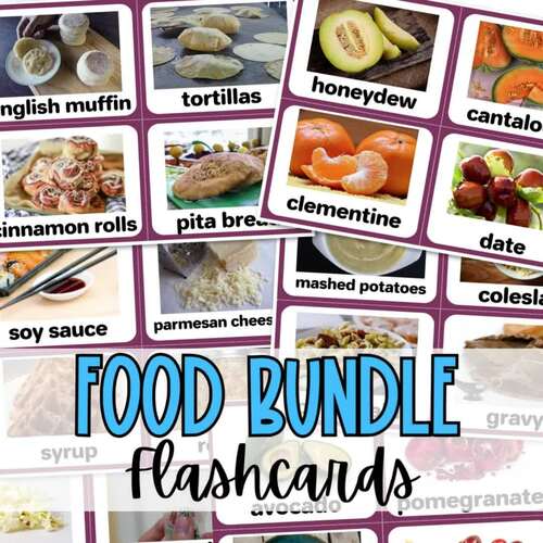 Food Vocabulary Flashcard Bundle with Real Pictures for ESL or Speech
