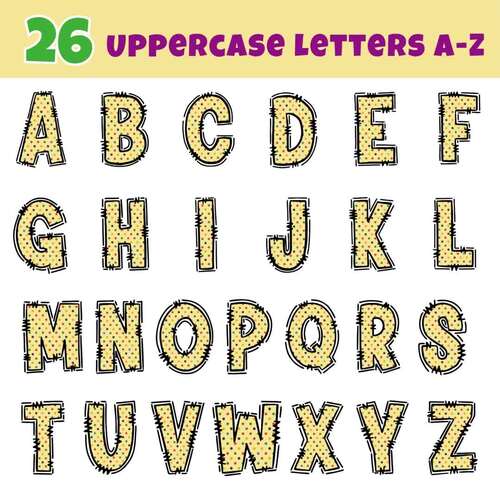 Yellow Polka Dot Doodle Alphabet Letters Clip Art | A-Z + Numbers| Fun ...