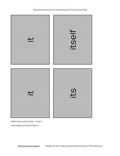 Personal Inanimate and Impersonal Pronoun Card Sort Printable | TPT