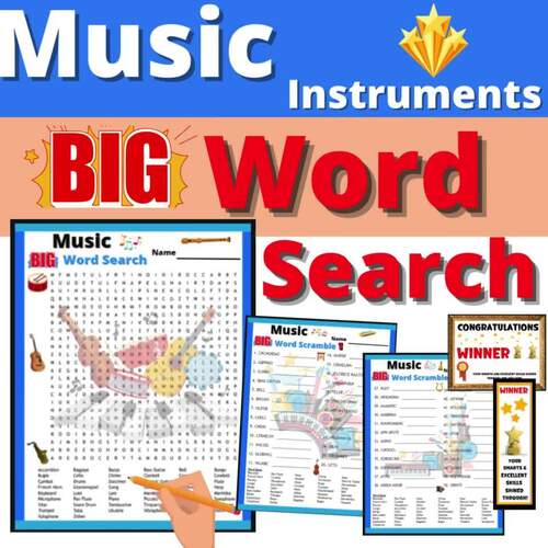 Music Word Search Puzzles Instruments Activity Big Vocabulary Resource ...
