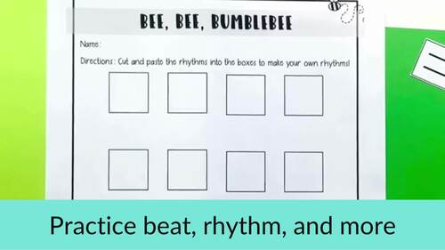 Bee Bee Bumbleblee Folk Song PRINTABLE Worksheets for Quarter + Eighth ...