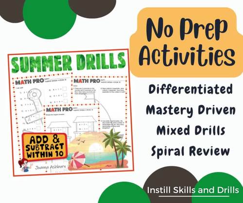 Addition and Subtraction within 10 Fluency Practice | Summer Math ...