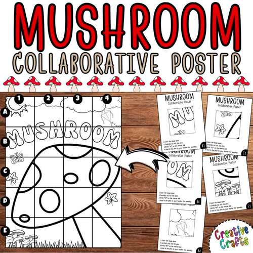 Mushroom Collaborative Puzzles & Coloring Activity for kindergarten