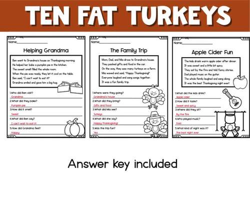 Thanksgiving Reading Comprehension Passages and Questions | TPT