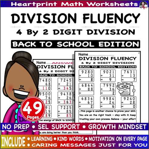 Division fact fluency 4 digit by 2 digit time test missing number Pack ...