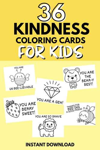 36 Compliment Cards | Kindness Cards to Color | Printable Positivity Cards