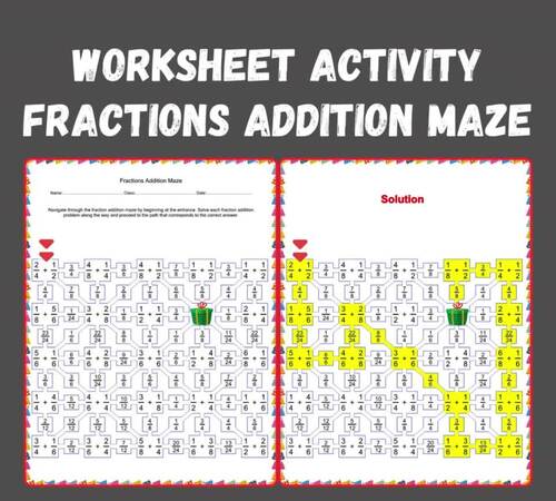 #TOAST23 Fraction Addition Maze Worksheet (Unlike Denominators) No Prep