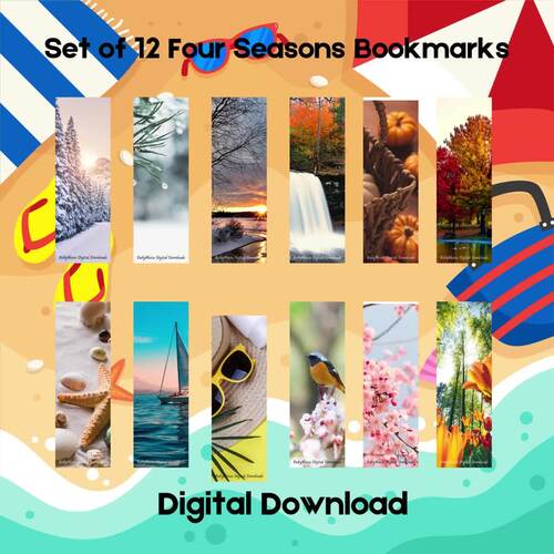 Set of 12 Four Seasons Bookmarks by RubyMoose Digital Downloads | TPT