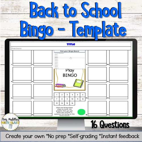 Back to School BINGO Self-checking Activity TEMPLATE | 16 Questions