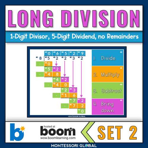 Long Division Steps, 1-Digit Divisor, 5-Digit Dividend, no Remainder ...