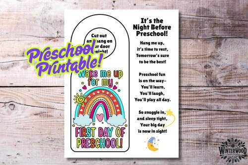 Wake Me Up for Preschool Door Hanger | Printable First Day of School Poem
