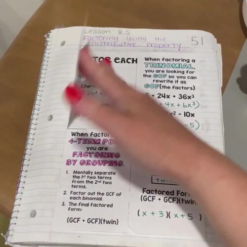 Algebra 1 - Factoring Using the Distributive Property Interactive Foldable