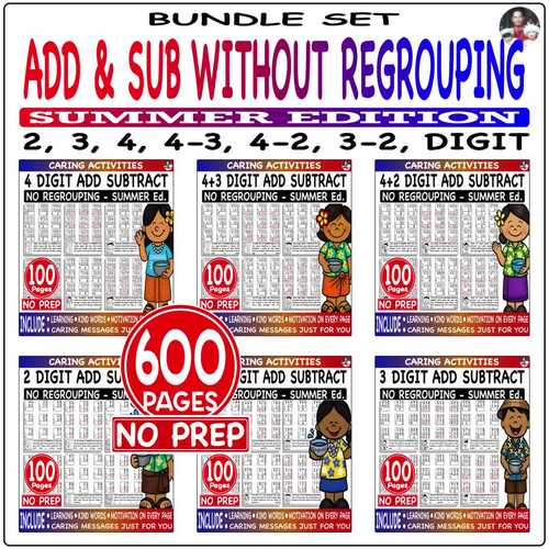 2, 3 & 4 Digit Addition & Subtraction without regrouping Bundle Set ...